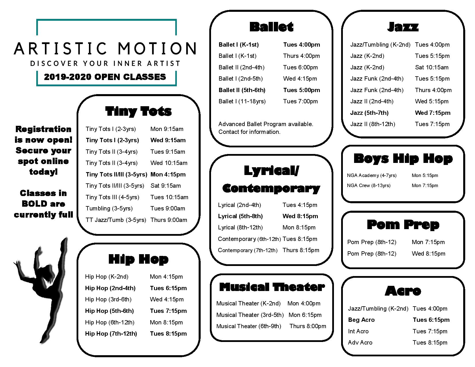 Class Schedule – Artistic Motion Dance