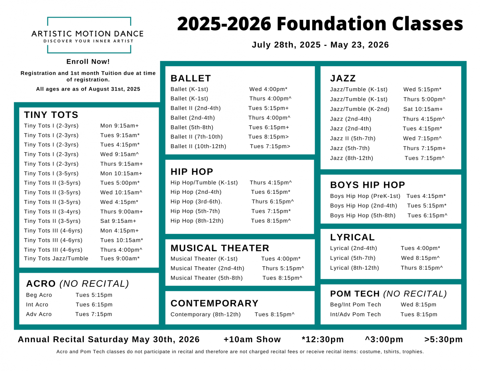 Foundation Class Schedule | Artistic Motion Dance